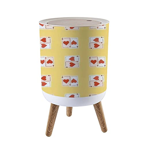 Round Trash Can with Press Lid Game cards seamless Design gambling Repeated texture in doodle style Small Garbage Can Trash Bin Dog-proof Trash Can Wooden Legs Waste Bin Wastebasket 7L/1.8 Gallon