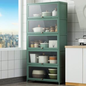 carvpums kitchen cabinet storage pantry cabinet garage shelf closet locker organizer 5-tier with door bamboo 68'' bookcase large space hutch