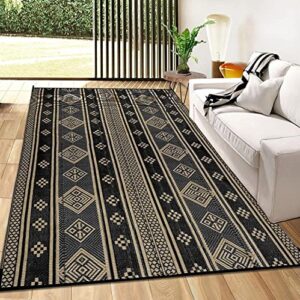 hiiarug 4'x6' indoor outdoor rugs plastic straw mat rv rug patio rugs outdoor waterproof reversible lightweight area rug for deck, backyard, picnic, camping(black)