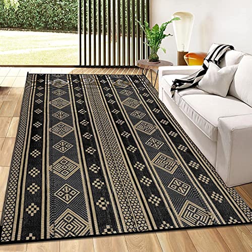 HiiARug 4'x6' Indoor Outdoor Rugs Plastic Straw Mat RV Rug Patio Rugs Outdoor Waterproof Reversible Lightweight Area Rug for Deck, Backyard, Picnic, Camping(Black)