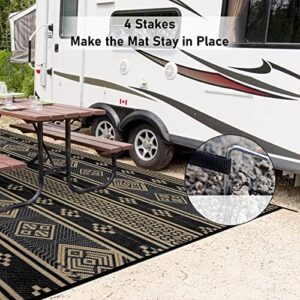 HiiARug 4'x6' Indoor Outdoor Rugs Plastic Straw Mat RV Rug Patio Rugs Outdoor Waterproof Reversible Lightweight Area Rug for Deck, Backyard, Picnic, Camping(Black)