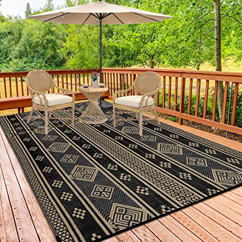 HiiARug 4'x6' Indoor Outdoor Rugs Plastic Straw Mat RV Rug Patio Rugs Outdoor Waterproof Reversible Lightweight Area Rug for Deck, Backyard, Picnic, Camping(Black)