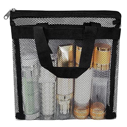 Ayieyill Shower Caddy Portable, Mesh Shower Caddy Tote Bag Quick Dry Hanging Toiletry and Bath Organizer for College Dorm, Gym, Beach, Travel or Camping with Zipper (Black)