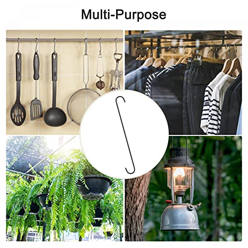 uxcell S Hanging Hooks, 16inch/400mm Extra Long Steel Hanger, Indoor Outdoor Uses for Garden, Bathroom, Closet, Workshop, Kitchen, Black, 6Pcs