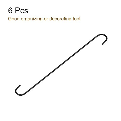 uxcell S Hanging Hooks, 16inch/400mm Extra Long Steel Hanger, Indoor Outdoor Uses for Garden, Bathroom, Closet, Workshop, Kitchen, Black, 6Pcs