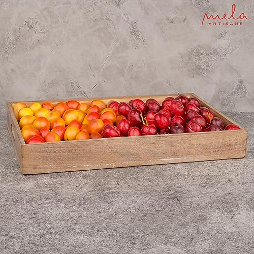 Wooden Whitewash Decorative Trays w/Handles - “Butterflies” Farmhouse Tray for Coffee Table - Wood Serving Tray for Breakfast in Bed - Mango Wood Decorative Tray w/Felt Pads - 20” x 14” x 2.5”