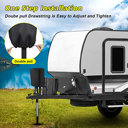 Electric Tongue Jack Cover, 600D Waterproof Universal Trailer RV Electric Tongue Jack Protective Head Cover [Size 14″H x 5″W x 10″D]