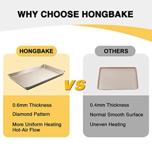 Half Cookie Sheet Pan for Baking - HONGBAKE Nonstick Baking Sheet with Diamond Texture Surface, 57% Thicker Carbon Steel Commercial Cookie Trays for Oven