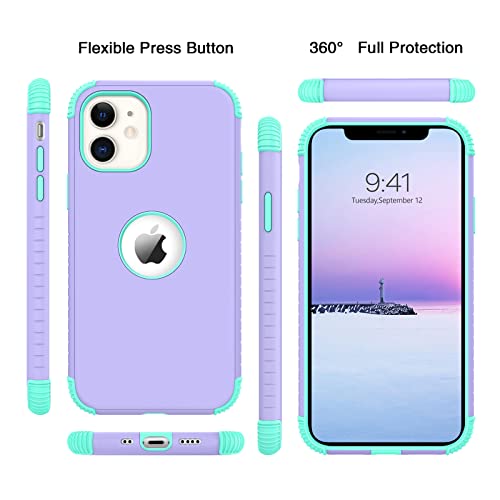 BENTOBEN iPhone 12 Mini Case, Phone Case iPhone 12Mini, Heavy Duty 2 in 1 Full Body Rugged Shockproof Protection Hybrid Hard PC Bumper Drop Protective Girls Women Boy Men 12 Mini 5.4 Cover,Purple/Mint