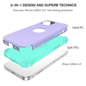 BENTOBEN iPhone 12 Mini Case, Phone Case iPhone 12Mini, Heavy Duty 2 in 1 Full Body Rugged Shockproof Protection Hybrid Hard PC Bumper Drop Protective Girls Women Boy Men 12 Mini 5.4 Cover,Purple/Mint