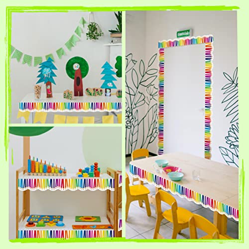 60 Feet Bulletin Board Borders, Scalloped Rolled Border Trim with Pencil Patterns for School, Classroom & Offices