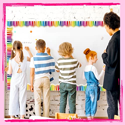 60 Feet Bulletin Board Borders, Scalloped Rolled Border Trim with Pencil Patterns for School, Classroom & Offices