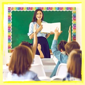 60 Feet Bulletin Board Borders, Scalloped Rolled Border Trim with Pencil Patterns for School, Classroom & Offices