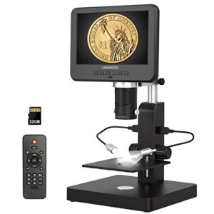 linkmicro 3 lens hdmi digital microscope adult kids 2000x lm246s 7'' ips error coin microscope full view of coins uhd 2160p, stem biological microscope kit, windows, 32g sd card