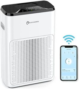 elechomes smart wifi air purifier, alexa and google voice control, a3b true hepa filter air cleaner for large room, bedroom, office up to 323ft², ultra quiet sleep mode