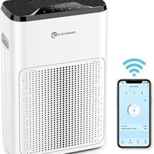 Elechomes Smart WiFi Air Purifier, Alexa and Google Voice Control, A3B True HEPA Filter Air Cleaner for Large Room, Bedroom, Office Up to 323ft², Ultra Quiet Sleep Mode