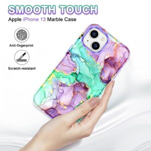 CASEFIV Compatible with iPhone 13 Case, Marble Pattern 3 in 1 Heavy Duty Shockproof Full Body Rugged Hard PC+Soft Silicone Drop Protective Girls Women Cover for iPhone 13 6.1 inch 2021, Purple Green