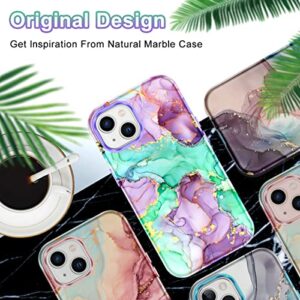 CASEFIV Compatible with iPhone 13 Case, Marble Pattern 3 in 1 Heavy Duty Shockproof Full Body Rugged Hard PC+Soft Silicone Drop Protective Girls Women Cover for iPhone 13 6.1 inch 2021, Purple Green