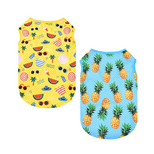 Dog Hawaiian Shirt Summer Puppy Clothes for Small Dogs Boy Girl Chihuahua Yorkie Teacup Pineapple Pet Tshirts for Cats Tiny Pets Outdoor Hawaii Doggy Shirts 2 Pack (Small, Hawaii)