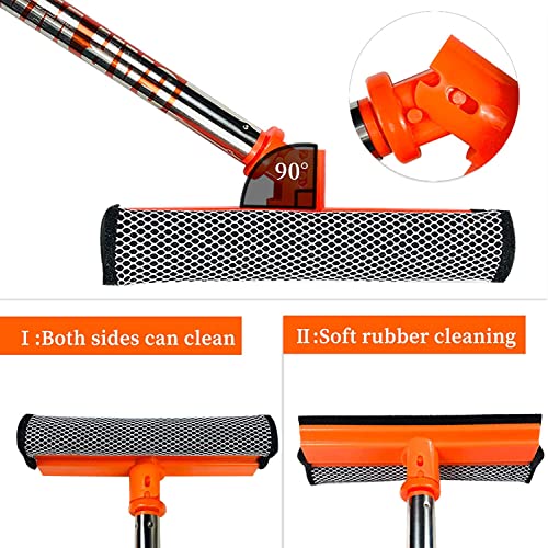 AgiiMan Car Wash Brush with Long Handle - 3 in 1 Car Cleaning Mop, Chenille Microfiber Mitt Set, Adjustable Length 24in-43in Glass Scrabber Vehicle Cleaner Kit, Orange