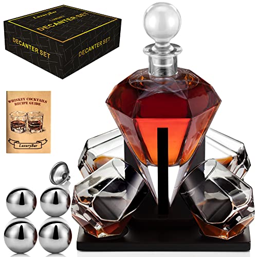 Diamond Whiskey Decanter Set with Glasses 4 Chillball, Whiskey Decanter Sets for Men Liquor Decanter Whiskey Set LuxuryBar Bourbon Decanters for Alcohol Tequila Scotch Vodka, Whiskey Gifts for Men Dad