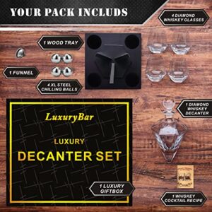 Diamond Whiskey Decanter Set with Glasses 4 Chillball, Whiskey Decanter Sets for Men Liquor Decanter Whiskey Set LuxuryBar Bourbon Decanters for Alcohol Tequila Scotch Vodka, Whiskey Gifts for Men Dad