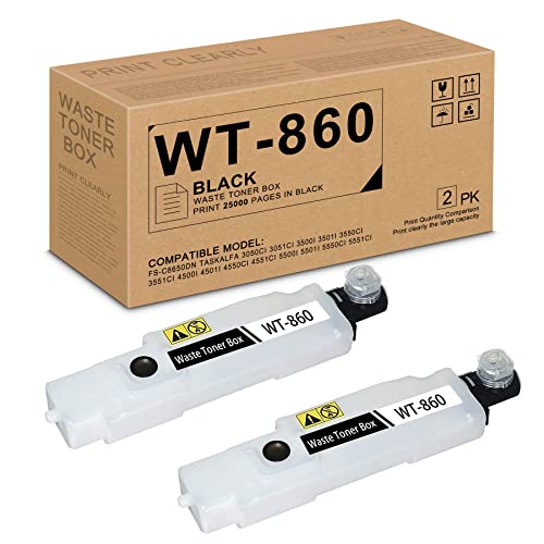 ARGINK WT 860 Compatible WT-860 (1902LC0UN0) Waste Toner Box Replacement for Kyocera WT 860 FS-C8650DN TASKalfa 3050ci 3051ci 3500i 3501i 3550ci 3551ci 4500i 4501i Printer, (2 Pack, Black)