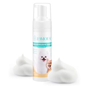 famous waterless cat shampoo, dry shampoo for cats, rinse free and relieves hairballs, for smelly pets, natural ingredients pet shampoo without alcohol, no water or rinses needed