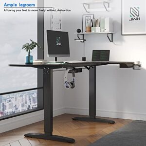 JWX Standing Adjustable Desk, 63 inches L Shaped Electric Standing Gaming Desk with Locking Wheels, Cup Holder, Headphone Hook, Cable Manager, Mouse pad, Carbon Fiber Textured Pane