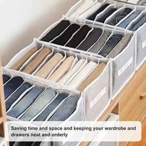 Wardrobe Clothes Organizer for Jeans |5pcs White Drawer Organizer for Clothing |Easy To Clean,Save Space Drawer Dividers For Clothes |7 Grids Clothes Organizer for Folded Pants,Trousers（Handle）