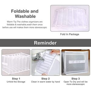 Wardrobe Clothes Organizer for Jeans |5pcs White Drawer Organizer for Clothing |Easy To Clean,Save Space Drawer Dividers For Clothes |7 Grids Clothes Organizer for Folded Pants,Trousers（Handle）