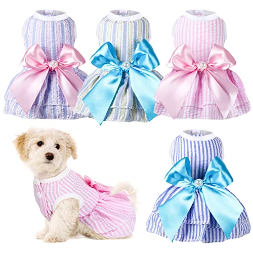 4 Pieces Dog Dresses for Small Medium Dogs Puppy Clothes Summer Princess Pet Dresses Girl Female Doggie Tutu Skirt Apparel for Chihuahua Yorkies Pup Cat Outfit(X-Small)