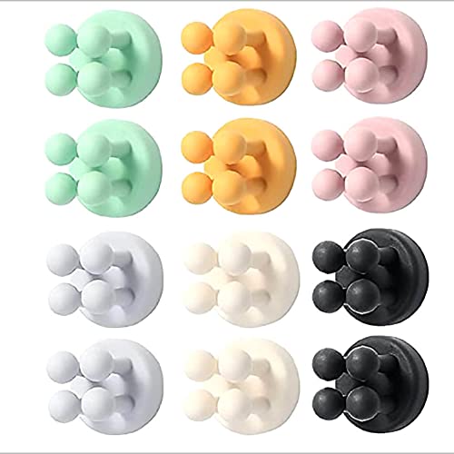 FISHEVO 12PCS Self Adhesive Silicone Hooks, Shower Razor Holder Hooks, Wall Mounted Plug Holder Hooks, Shower Wall Hooks for Hanging Towel