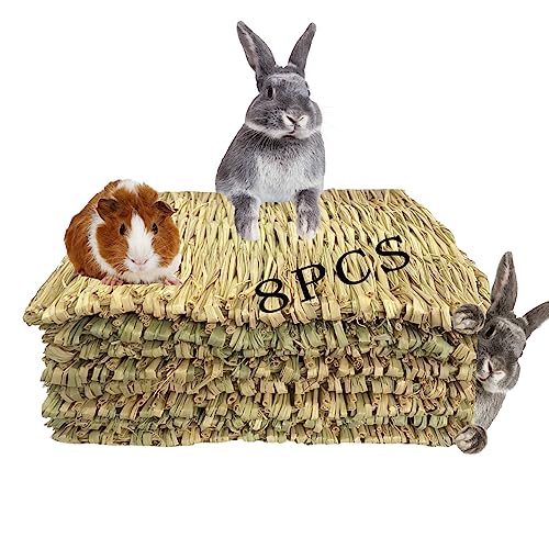 kathson Grass Mats for Rabbit,Bunny Natural Handcrafted Woven Bed Small Animal Hay Bedding Nest Rabbits Chew Toy Bedding for Guinea Pig Chinchillas Dogs Hamsters(8 PCS)