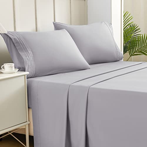 Dekoresyon King Size Sheet Set, 4Pcs Extra Soft Breathable Cooling Bed Sheet Set with Deep Pockets & Wrinkle Free, Ultra Soft Hotel Luxury Bedding Sheets & Pillowcases(King,Light Gray)