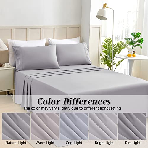 Dekoresyon King Size Sheet Set, 4Pcs Extra Soft Breathable Cooling Bed Sheet Set with Deep Pockets & Wrinkle Free, Ultra Soft Hotel Luxury Bedding Sheets & Pillowcases(King,Light Gray)