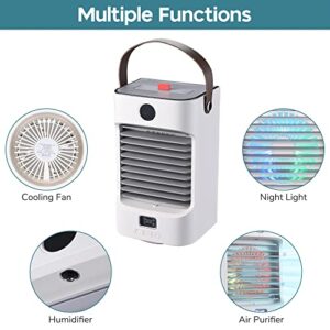 Yescom Portable Desktop Cooler Fan Multiple Functional Air Conditioner Fan with 3 Wind Speed & 7 colors LED Light for Camping Home Office, White