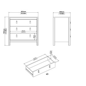 Tvilum 3 Drawer Chest, White