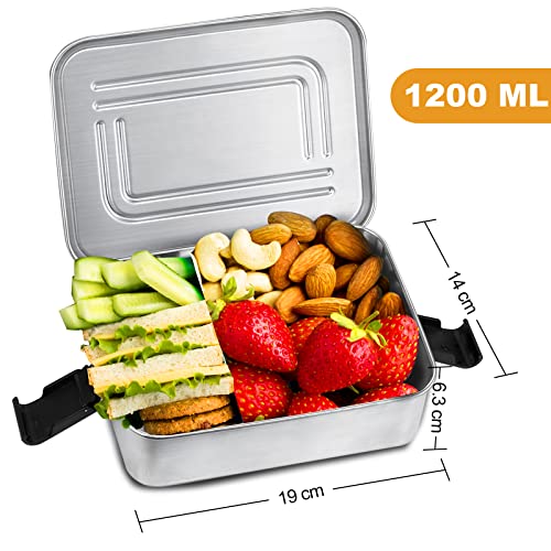 AOHEA Stainless Steel Bento Lunch Box for Kids: BPA FREE Bento Box 1200ml Leak Proof Lunch Box 304 Stainless Steel Kids Bento Box Metal Lunch Box for Kids and Adults