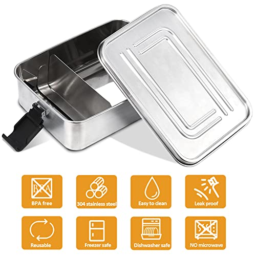 AOHEA Stainless Steel Bento Lunch Box for Kids: BPA FREE Bento Box 1200ml Leak Proof Lunch Box 304 Stainless Steel Kids Bento Box Metal Lunch Box for Kids and Adults