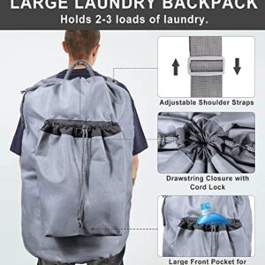 VividPaw Laundry Bag Extra Large Heavy Duty, Laundry Backpack for College students, Travel Laundry Bags with Adjustable Strap, Pockets and Handle, Dirty Clothes Hamper, College Dorm Room Essentials (Grey)