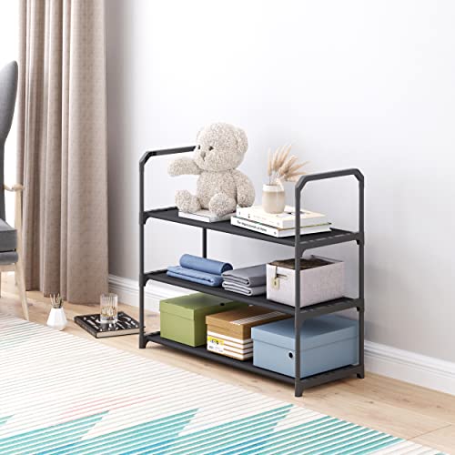 SHELAKET 3-Tiers Stackable Shoe Rack, Expandable & Adjustable Waterproof Fabric Shoe Shelf Storage Organizer For Closet Bedroom Entryway (Black)