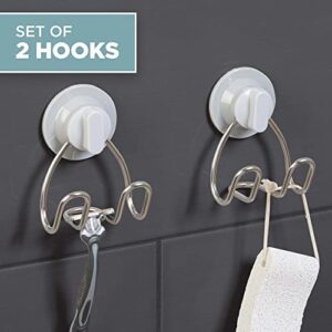 Zenna Home Power Grip Pro Rustproof Multi-Surface Dual Mount Shower Storage Hook, 2 Pack, Stainless Steel