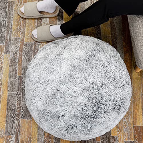 Asuprui Grey Ottoman Foot Rest(NO Filler) Pouf Cover Unstuffed Floor Pouf Ottoman 20x20x12 Inches Round Pouf Seat Floor Bean Bag Chair Foldable Floor Chair Storage for Living Room Bedroom Cover ONLY