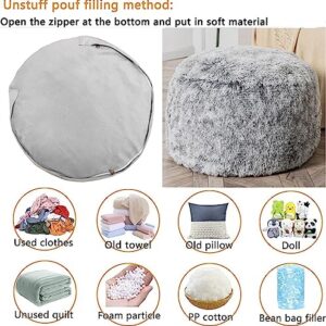 Asuprui Grey Ottoman Foot Rest(NO Filler) Pouf Cover Unstuffed Floor Pouf Ottoman 20x20x12 Inches Round Pouf Seat Floor Bean Bag Chair Foldable Floor Chair Storage for Living Room Bedroom Cover ONLY