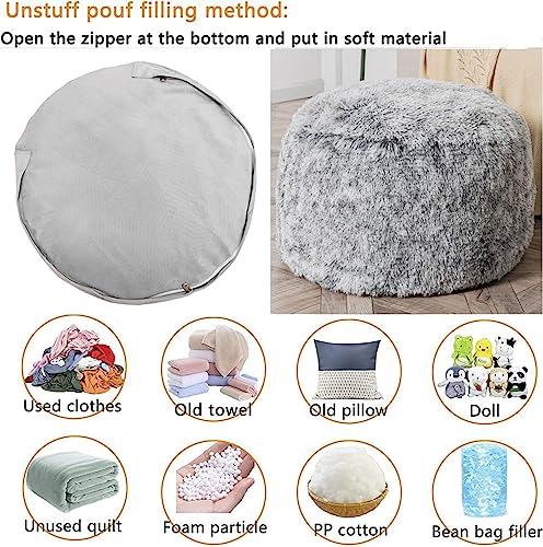 Asuprui Grey Ottoman Foot Rest(NO Filler) Pouf Cover Unstuffed Floor Pouf Ottoman 20x20x12 Inches Round Pouf Seat Floor Bean Bag Chair Foldable Floor Chair Storage for Living Room Bedroom Cover ONLY