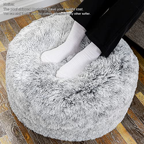 Asuprui Grey Ottoman Foot Rest(NO Filler) Pouf Cover Unstuffed Floor Pouf Ottoman 20x20x12 Inches Round Pouf Seat Floor Bean Bag Chair Foldable Floor Chair Storage for Living Room Bedroom Cover ONLY