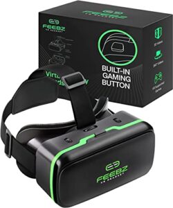 vr headset compatible with iphone & android 4.5"-6.5" + built-in action button for 3d vr videos | universal 3d glasses virtual reality goggles set - for kids & adults - green