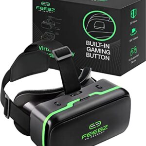 VR Headset Compatible with iPhone & Android 4.5"-6.5" + Built-in Action Button for 3D VR Videos | Universal 3D Glasses Virtual Reality Goggles Set - for Kids & Adults - Green