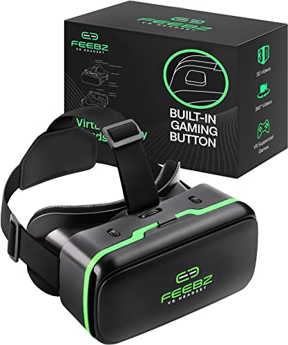 VR Headset Compatible with iPhone & Android 4.5"-6.5" + Built-in Action Button for 3D VR Videos | Universal 3D Glasses Virtual Reality Goggles Set - for Kids & Adults - Green